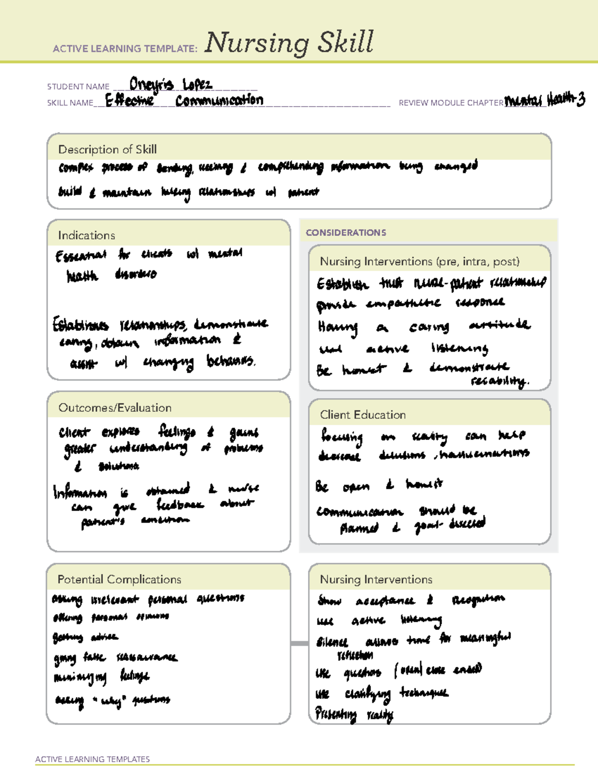 Nursing Skill Template: Communication (Health 3) - Active Learning ...