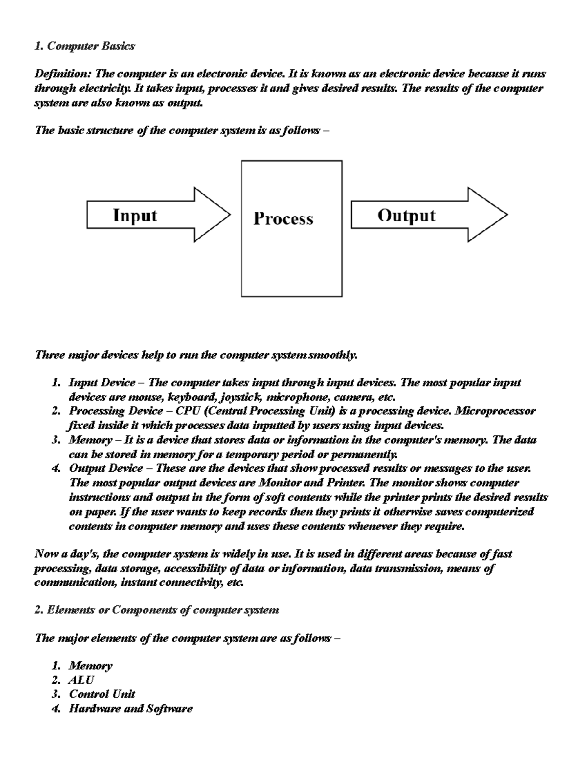 Computer System Basics - Unit 1 Notes and Overview - Studocu