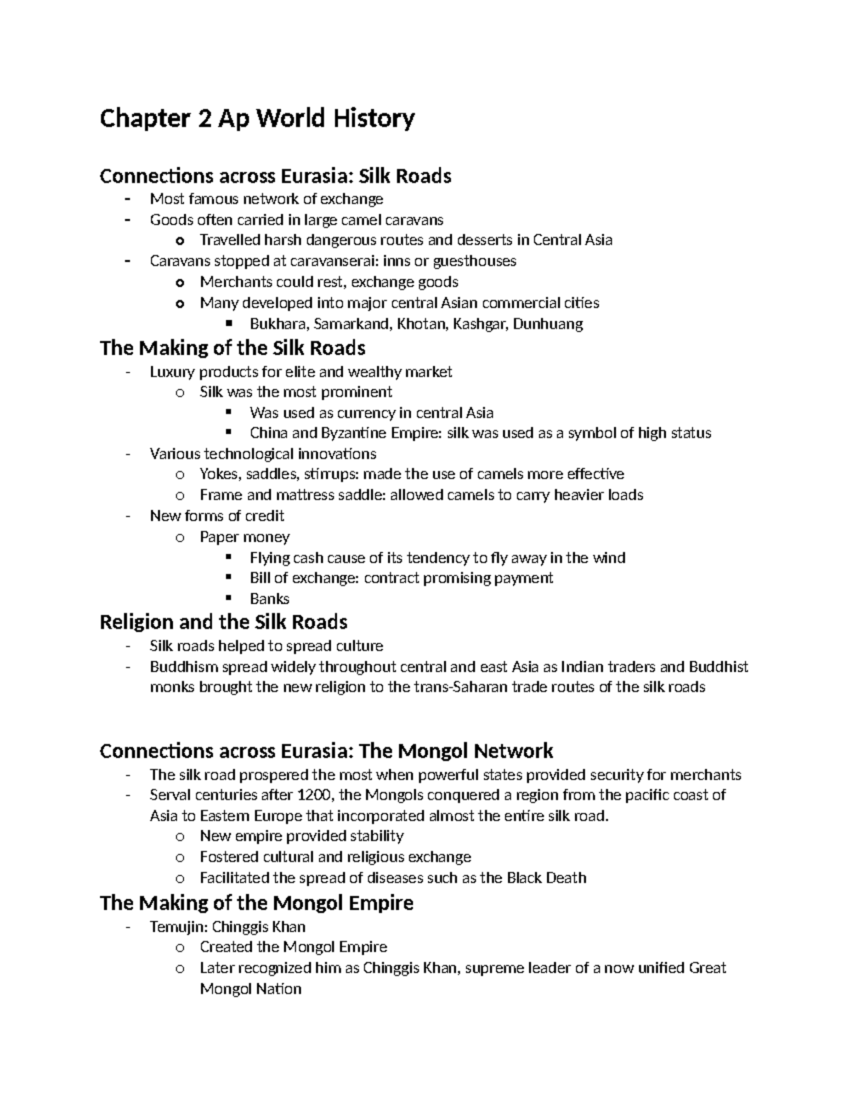 Chapter 2 AP World History: Connections Across Eurasia & Silk Roads ...