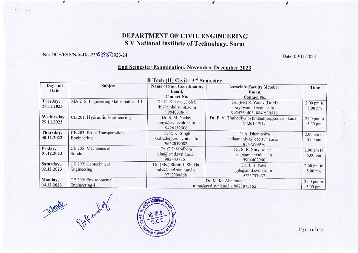 ESE Timetable for Nov-Dec 2023 (Course Code: 09112023) - Studocu
