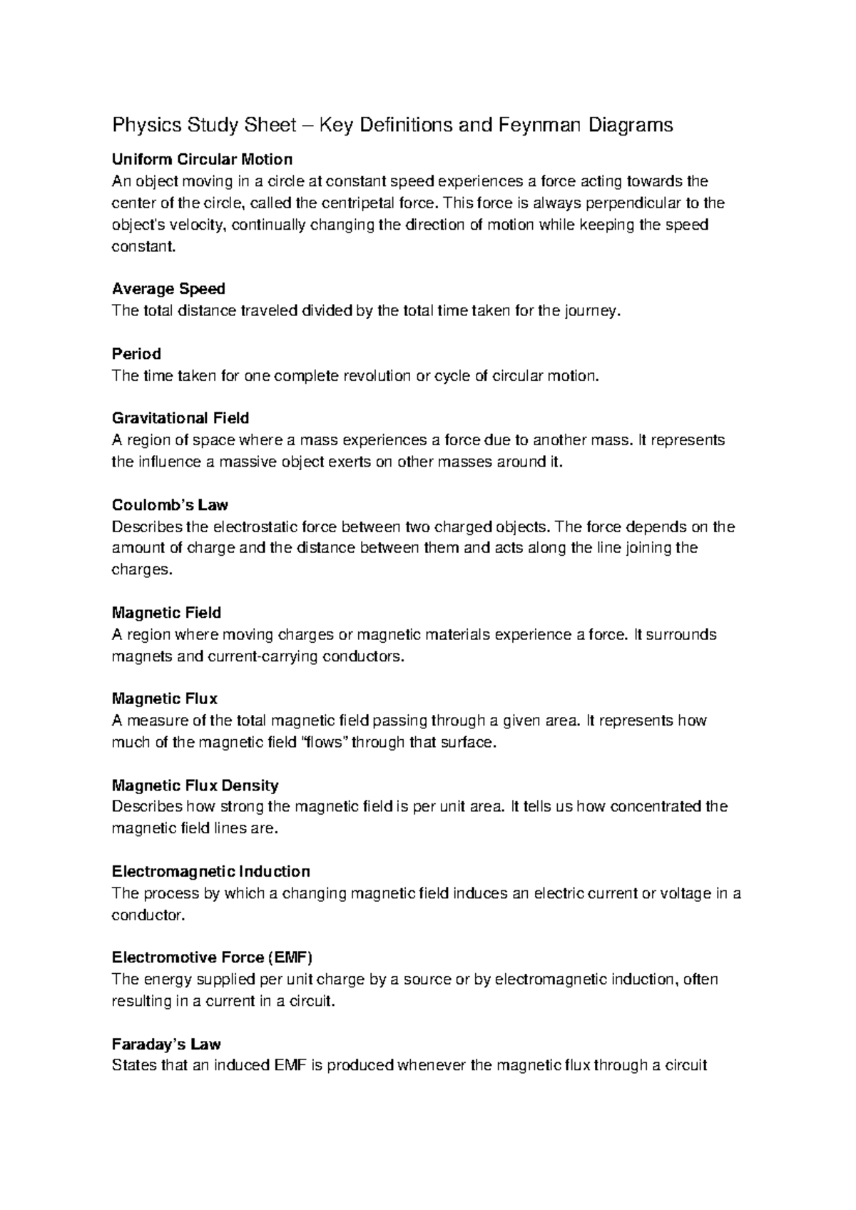 Physics Concepts and Feynman Diagrams Notes (PHYS 101) - Studocu
