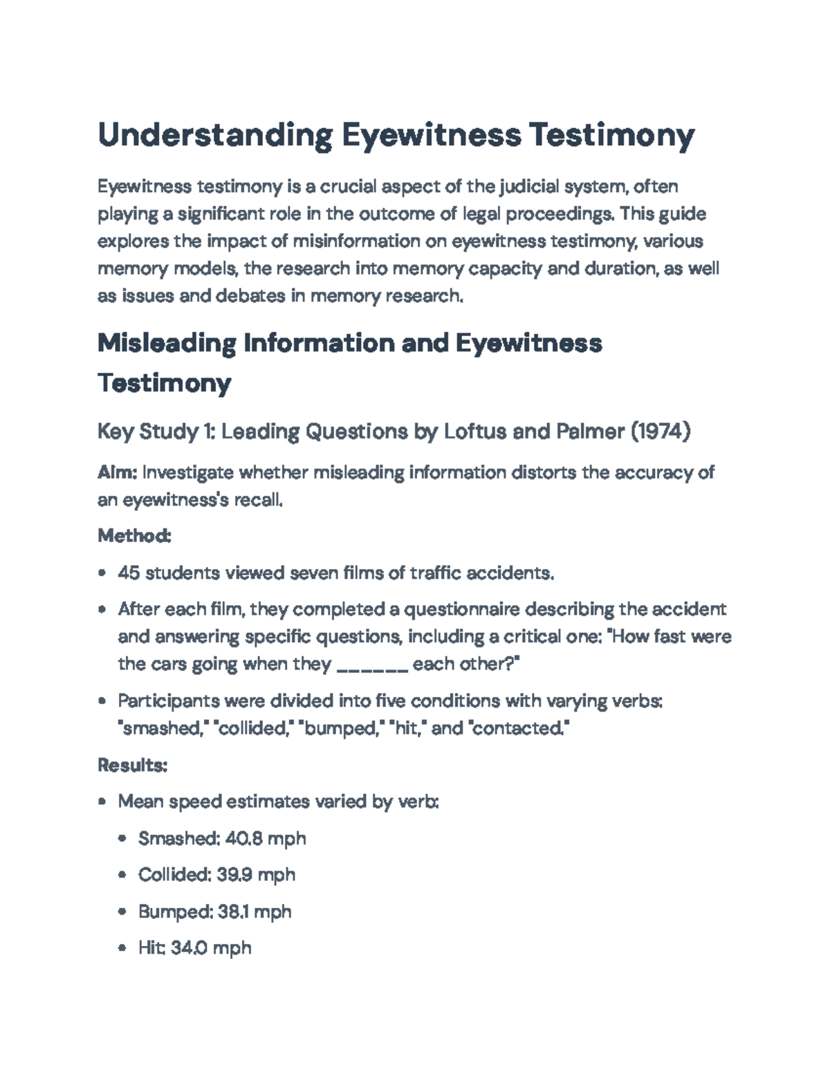 Understanding Eyewitness Testimony: Misinformation & Memory Models ...