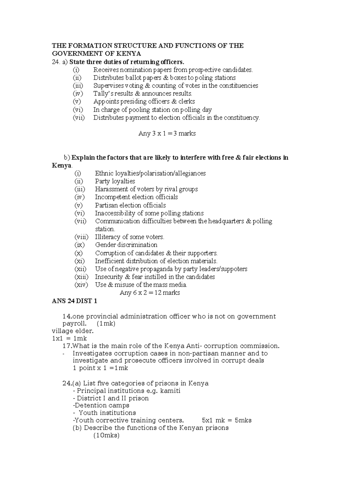 Kenya Government Formation: Structure, Functions & Election Duties (CIV ...
