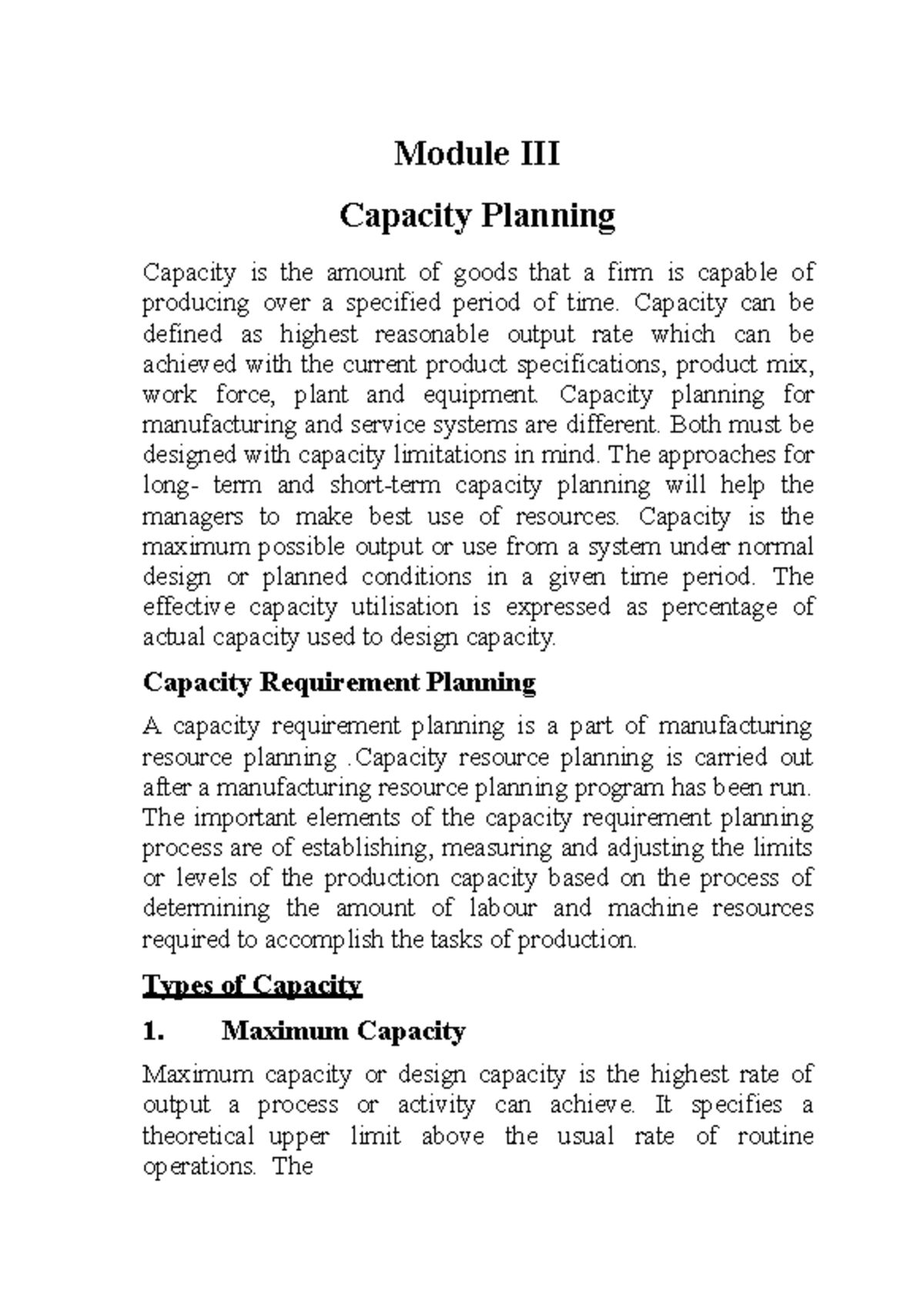 Module 3 - Comprehensive Lecture Notes on Capacity Planning - Studocu
