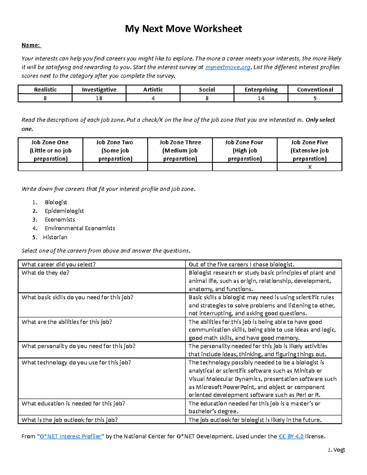Career Planning - My Next Move Worksheet for Future Biologists - Studocu