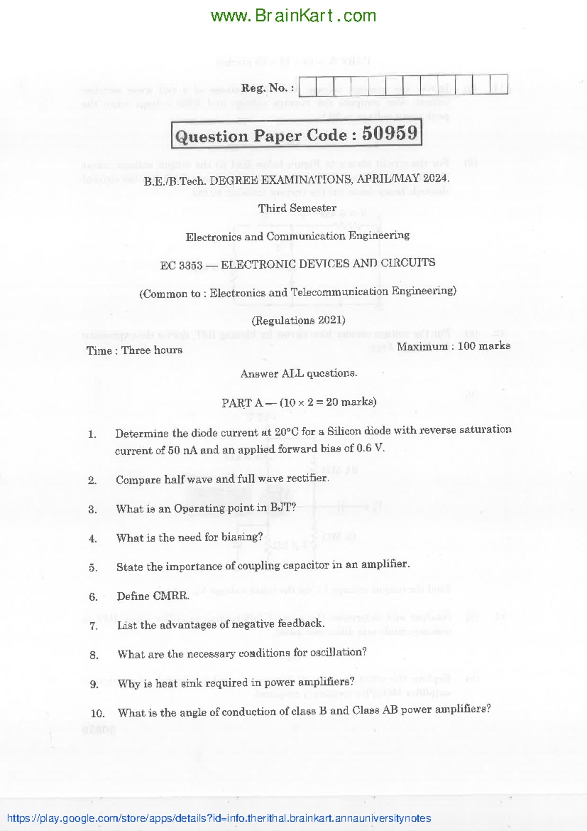 Electronic Devices and Circuits - EC3353 Question Paper April 2024 - Studocu