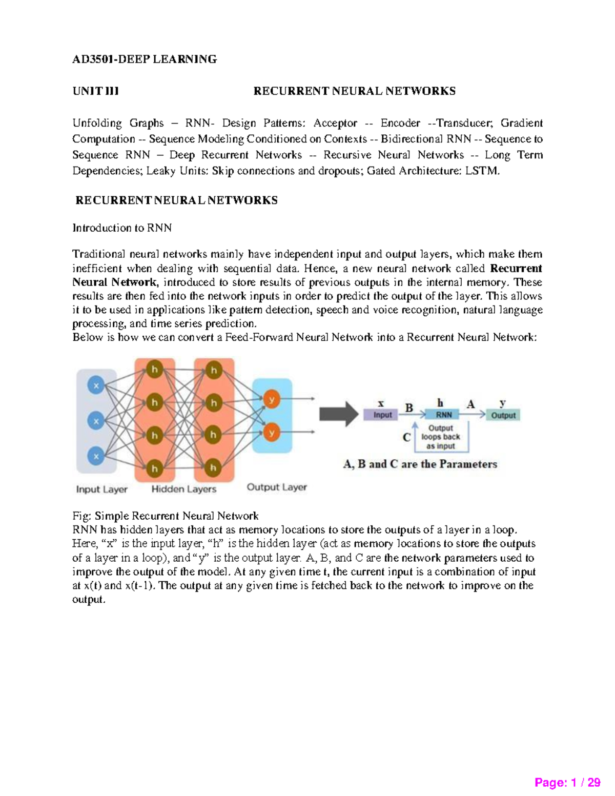 Unit3 notes - AD3501-DEEP LEARNING UNIT III RECURRENT NEURAL NETWORKS ...