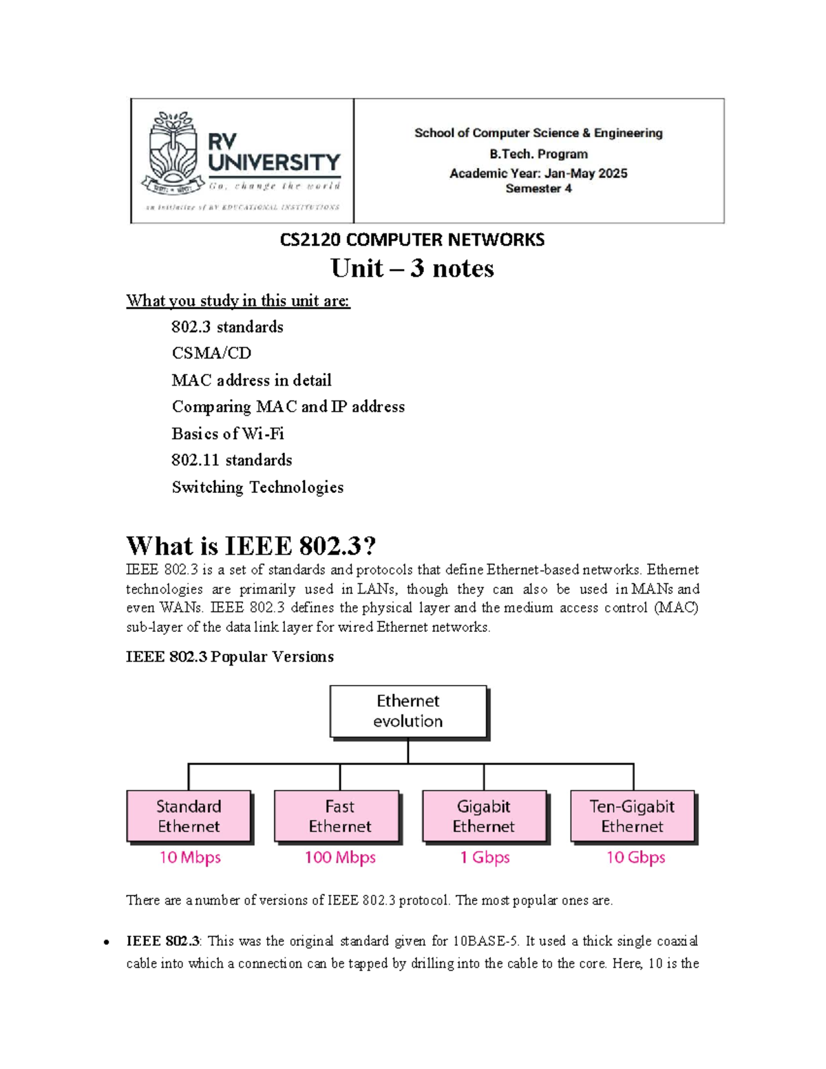 CS2120 COMPUTER NETWORKS Unit 3: Ethernet & MAC Address Fundamentals ...