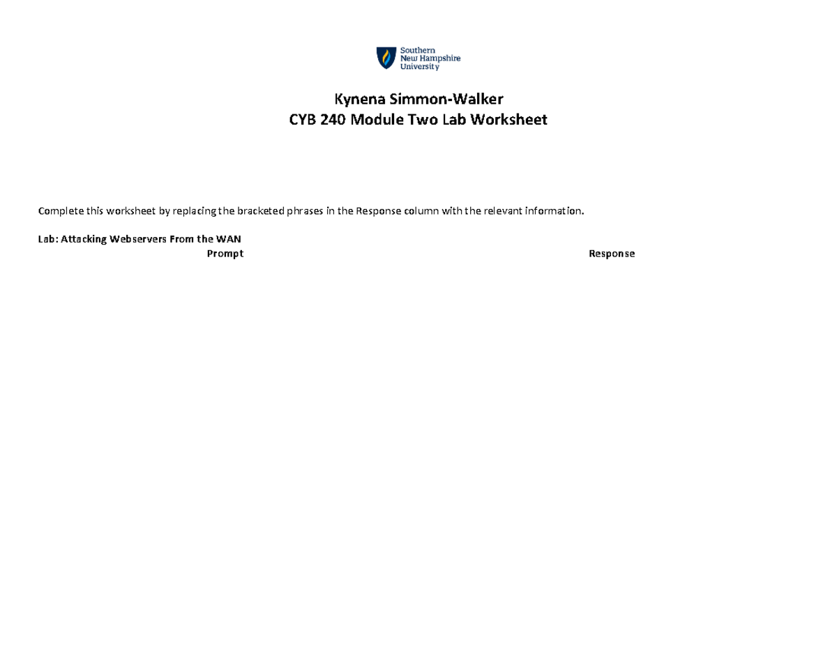 CYB 240 Module 2 Lab Worksheet: Attacking Webservers & WPA Security ...