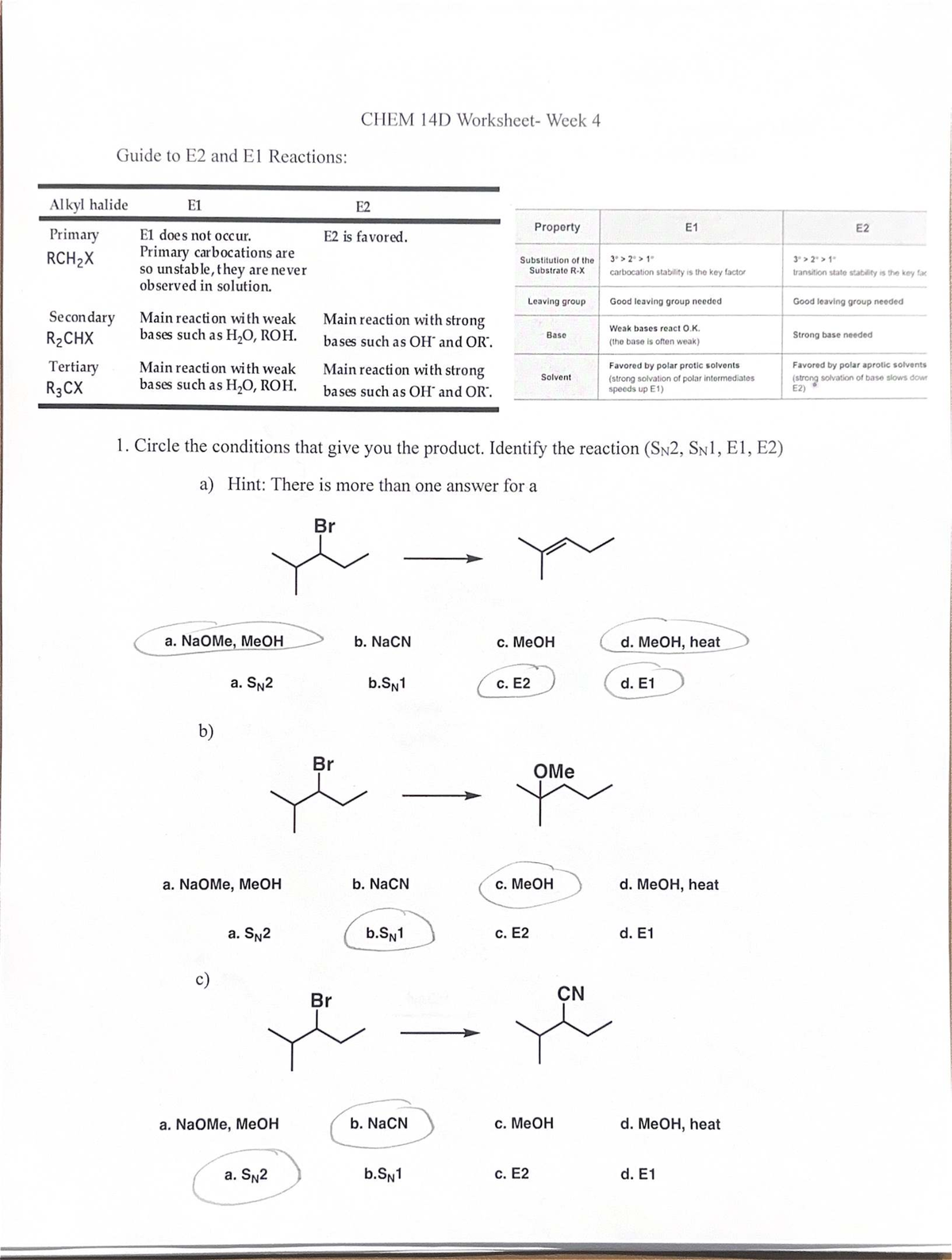 CHEM 14D Week 4 Discussion: E1 and E2 Reaction Mechanisms - Studocu