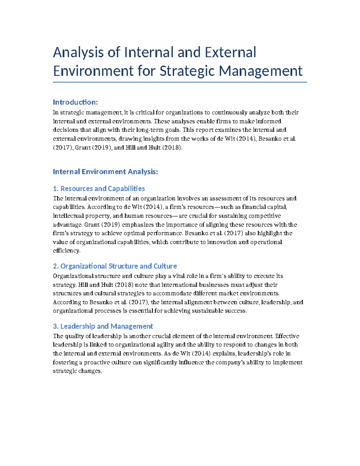 Internal and External Environment Analysis Report - Analysis of ...