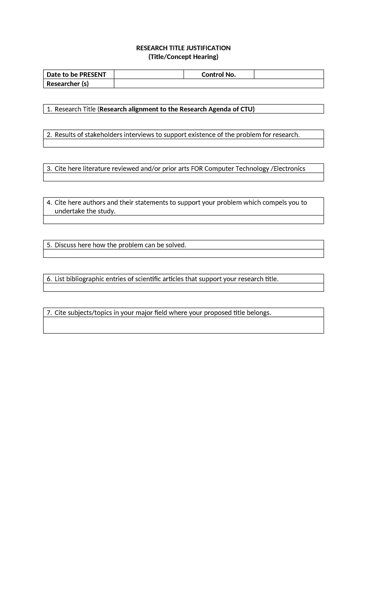 BIT CT ET Research Proposal Justification Title Hearing - RESEARCH ...