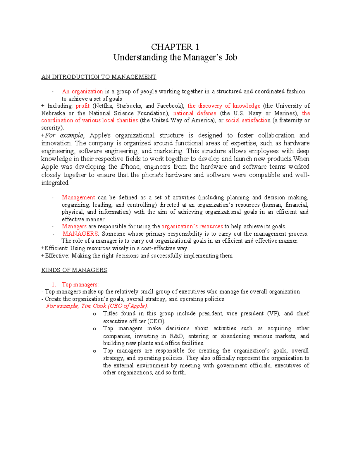 REVIEW: CHAPTER 1 - Understanding Management Concepts and Practices - Studocu