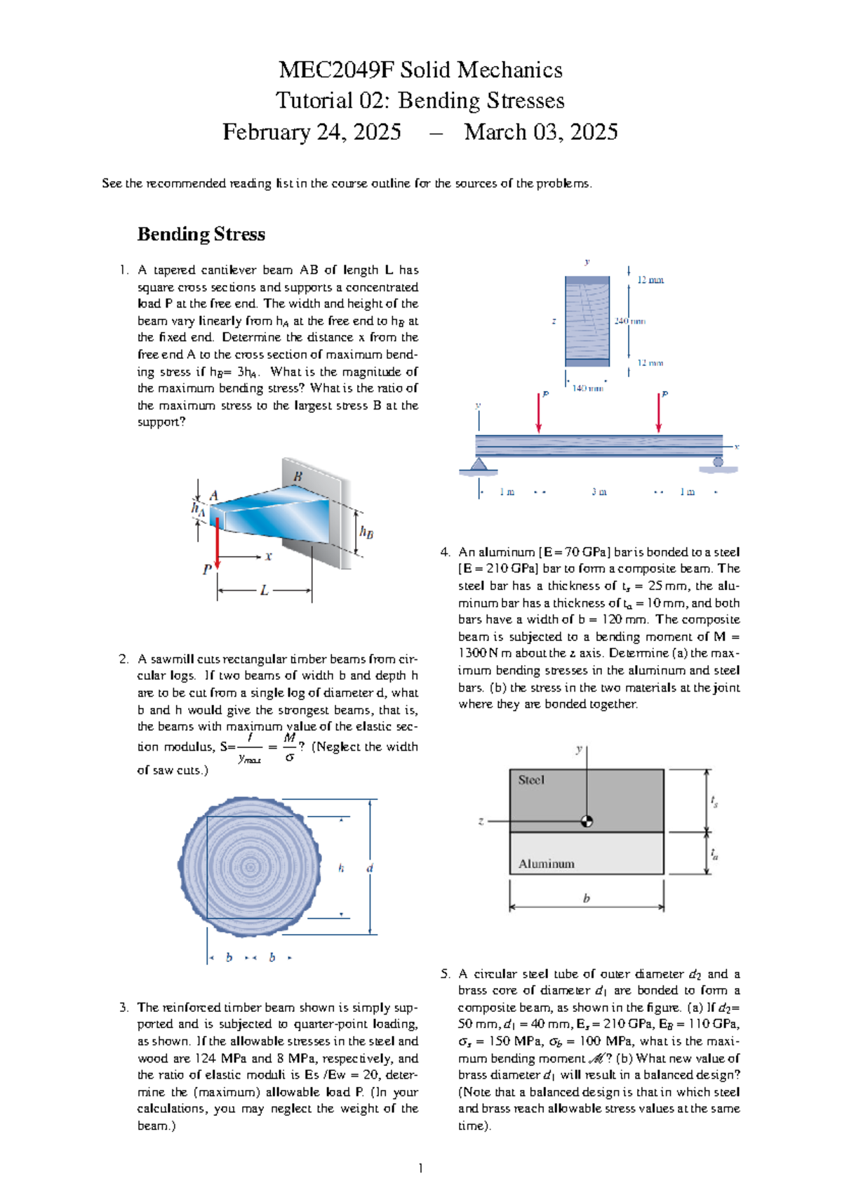 Tutorial bend stress-v1 - MEC2049F Solid Mechanics Tutorial 02: Bending ...