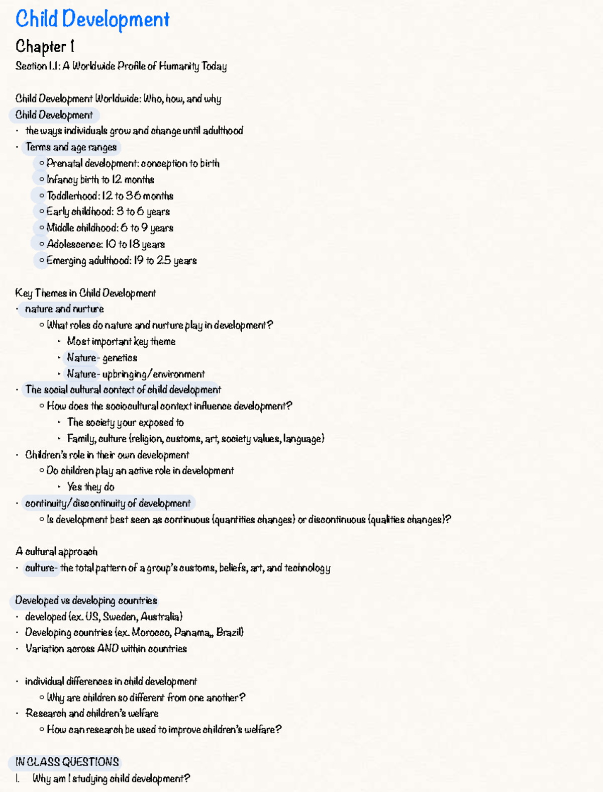 Child Development (CHD101) Chapter 1: Global Perspectives and Key ...