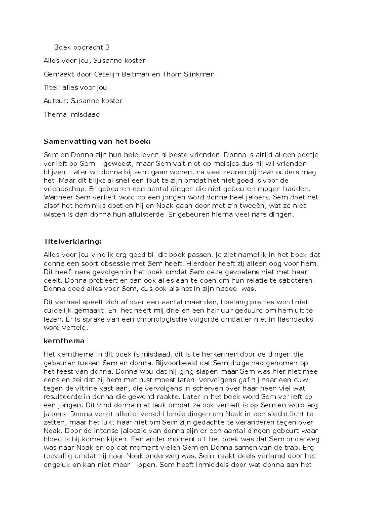 Boekopdracht 3: Analyse van 'Alles voor jou' door Susanne Koster ...