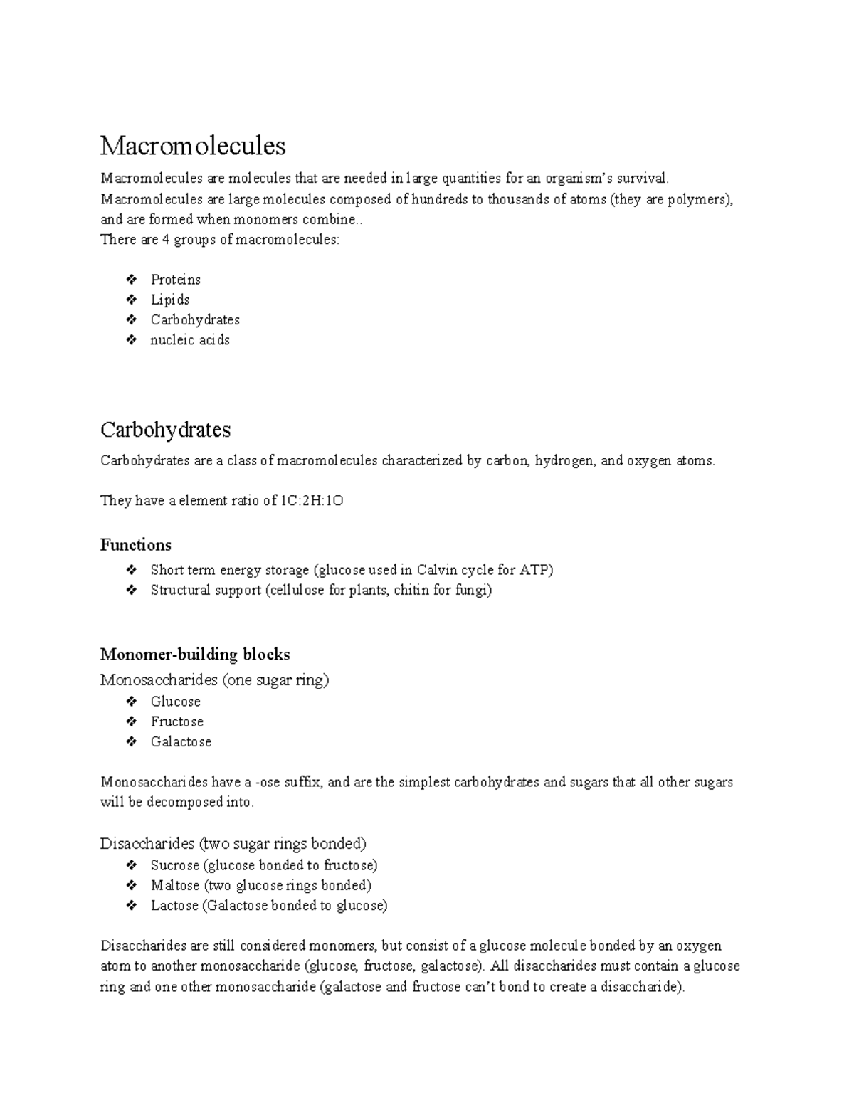 Macromolecules and Cell Review: Key Concepts and Functions - Studocu