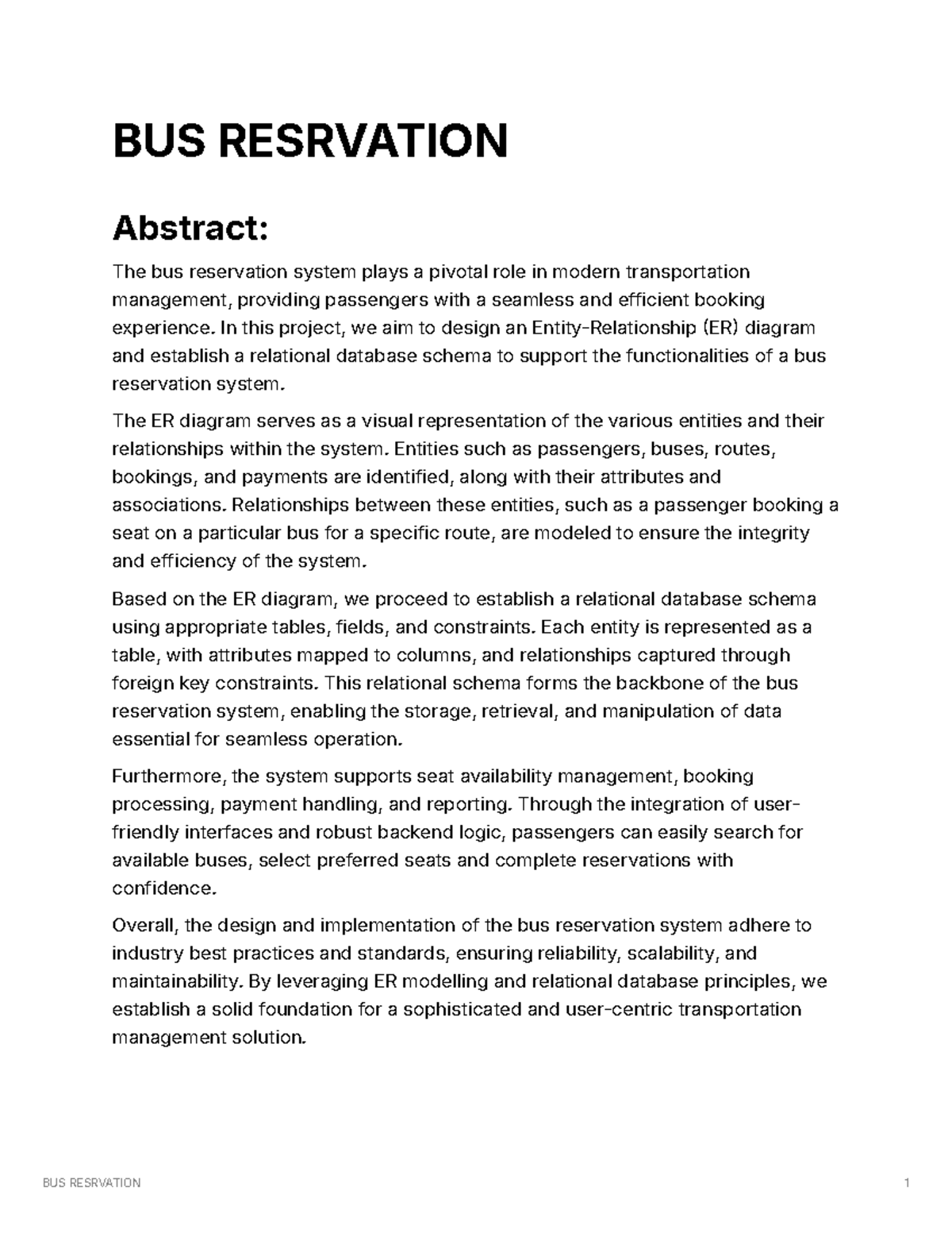 BUS-2023: SQL-Based Bus Reservation System Project Overview - Studocu