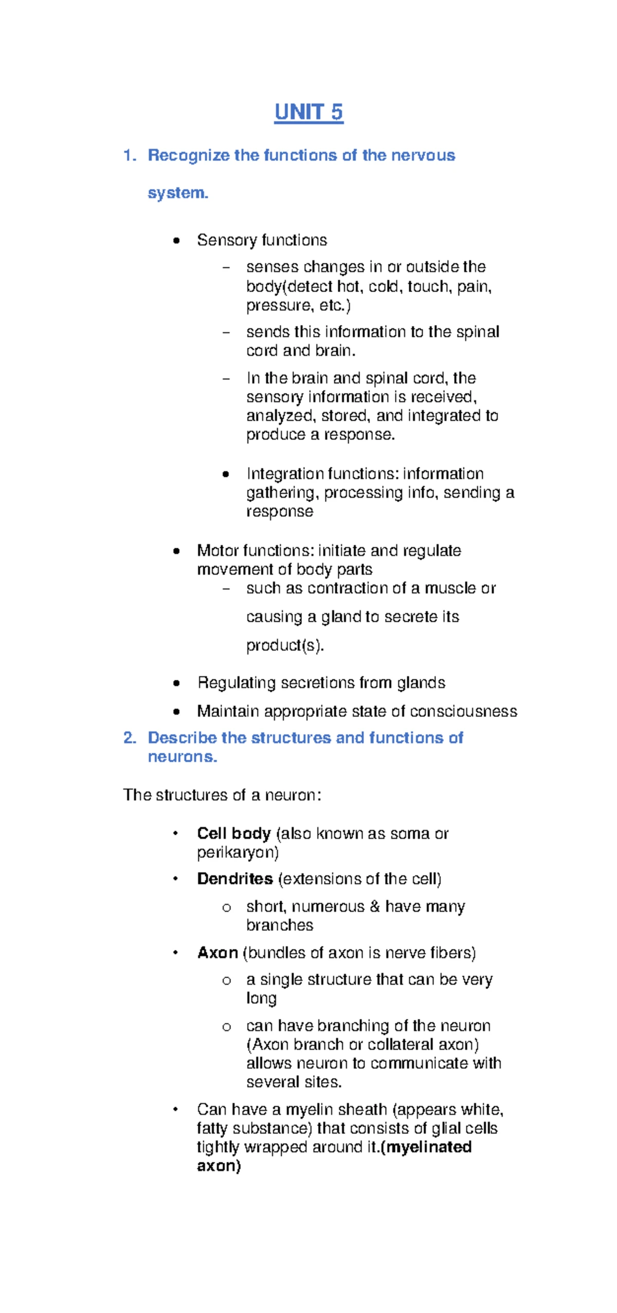 Farm Unit 5 - Unit notes - UNIT 5 Recognize the functions of the ...