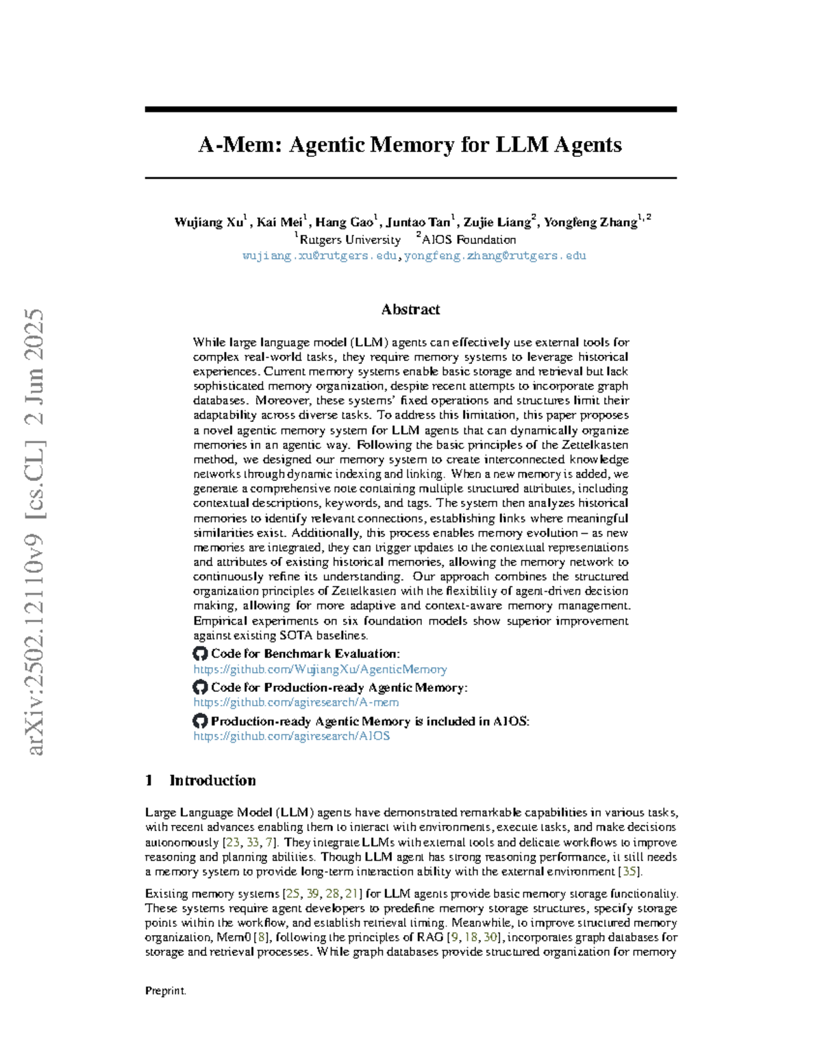 Agentic Memory System for LLM Agents: A Novel Approach (AIOS) - Studocu