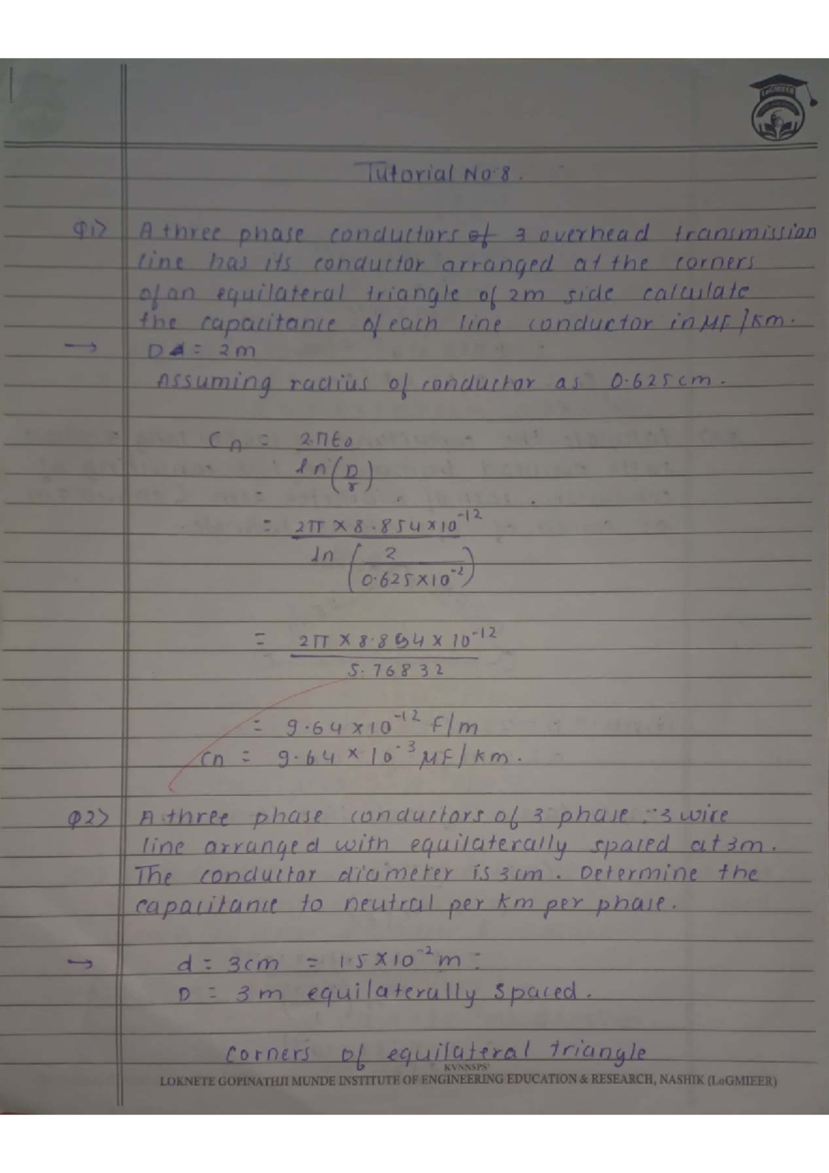 LOGMIEER Tutorial No.8: Capacitance Calculations for 3-Phase Lines ...