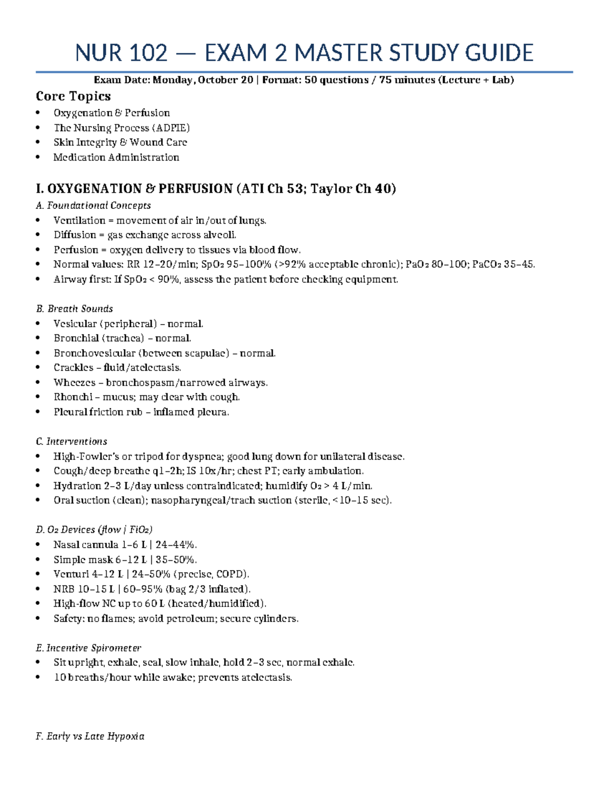 NUR 102 Exam 2 Comprehensive Study Guide for Nursing Topics - Studocu