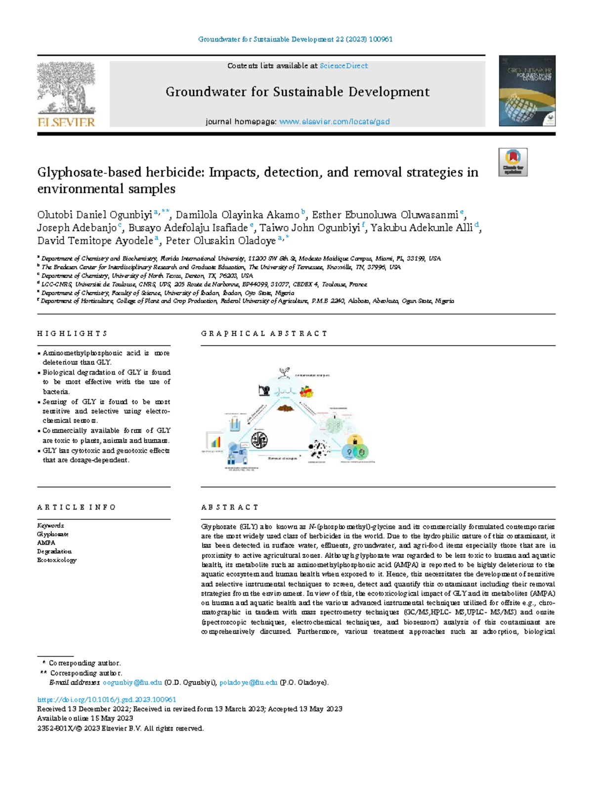 Glyphosate Herbicide: Impacts, Detection, and Removal Strategies (22 ...