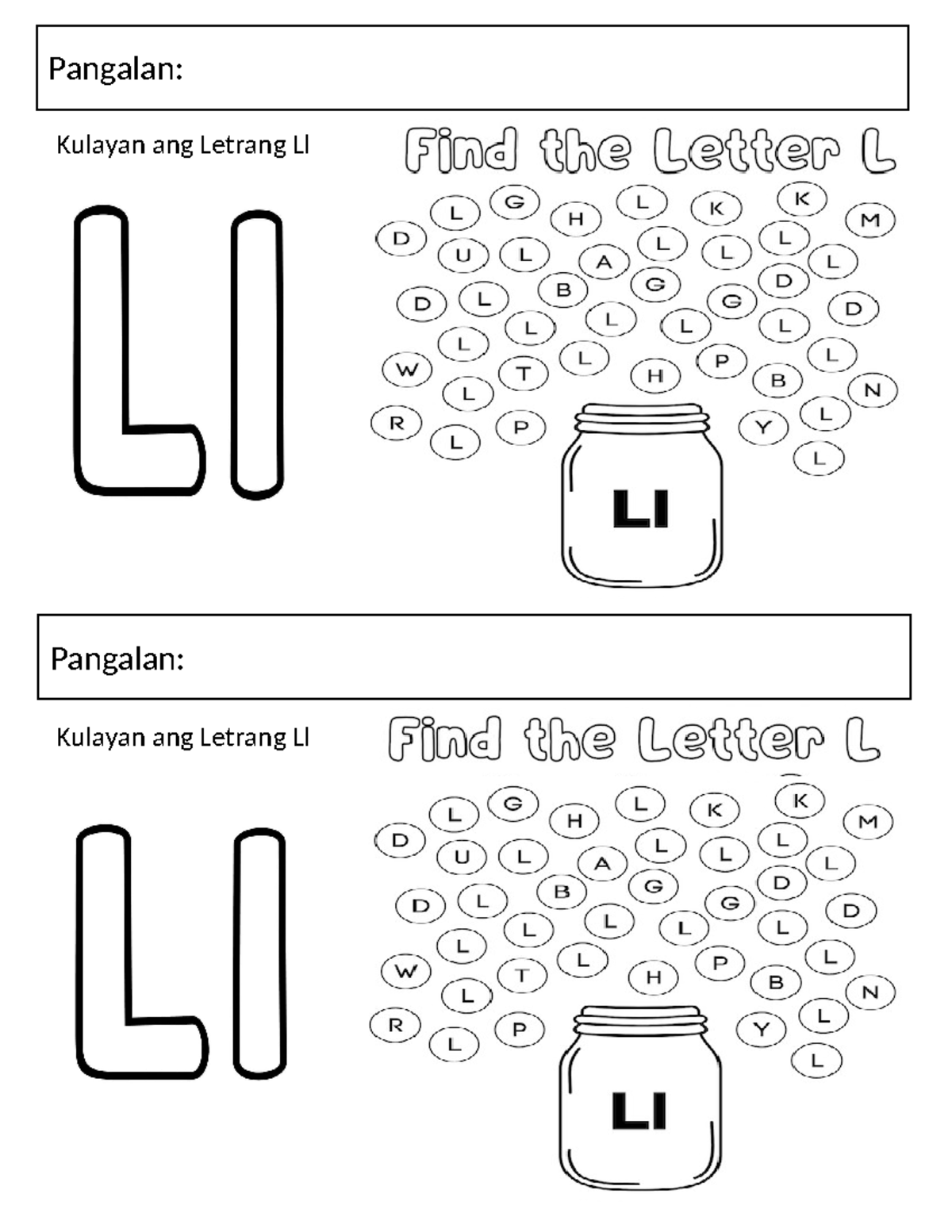 Letrang Ll - tracing letters - Elementary Education - Kulayan ang Letrang Ll Kulayan ang Letrang ...