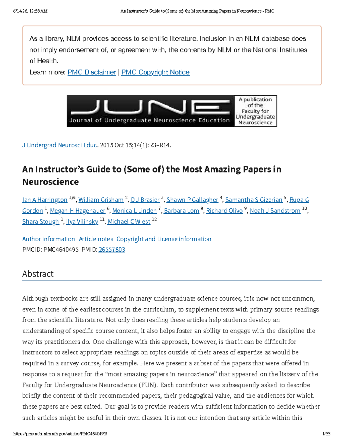 An Instructor's Guide to Amazing Neuroscience Papers - PMC - Studocu