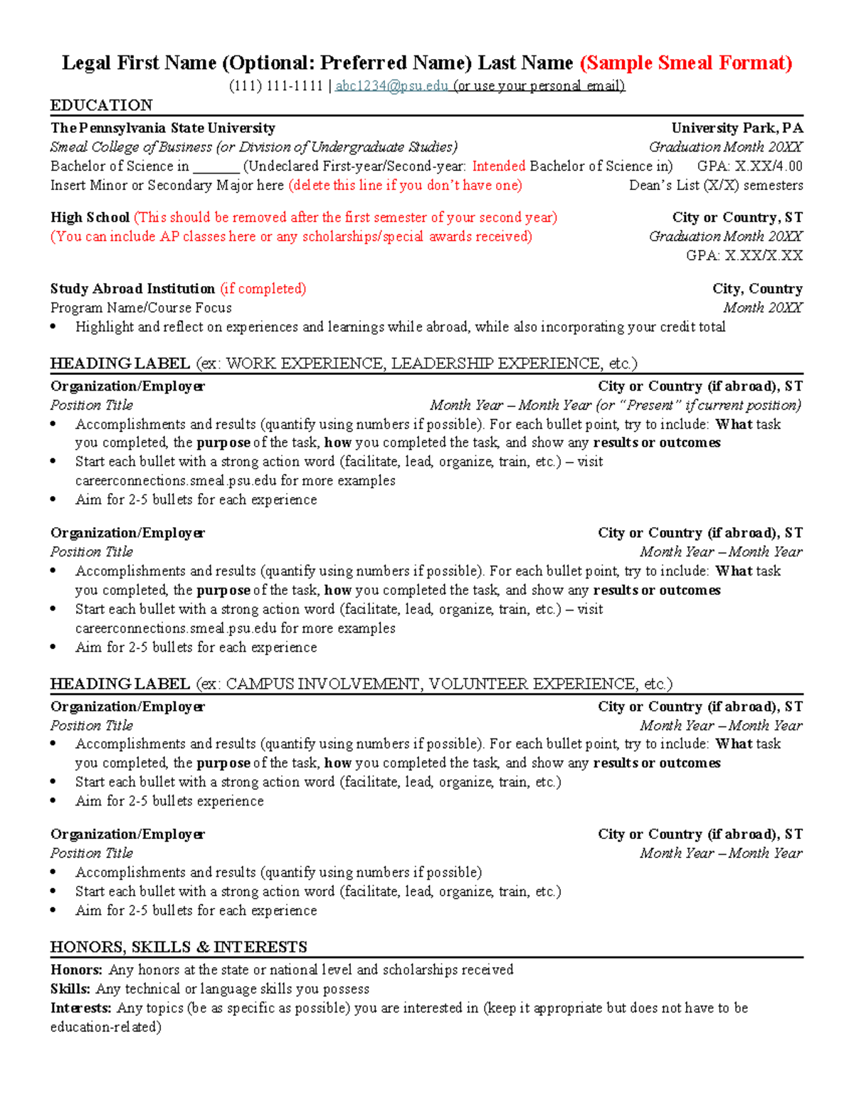Smeal Resume Template: Crafting Your Professional Profile - Studocu