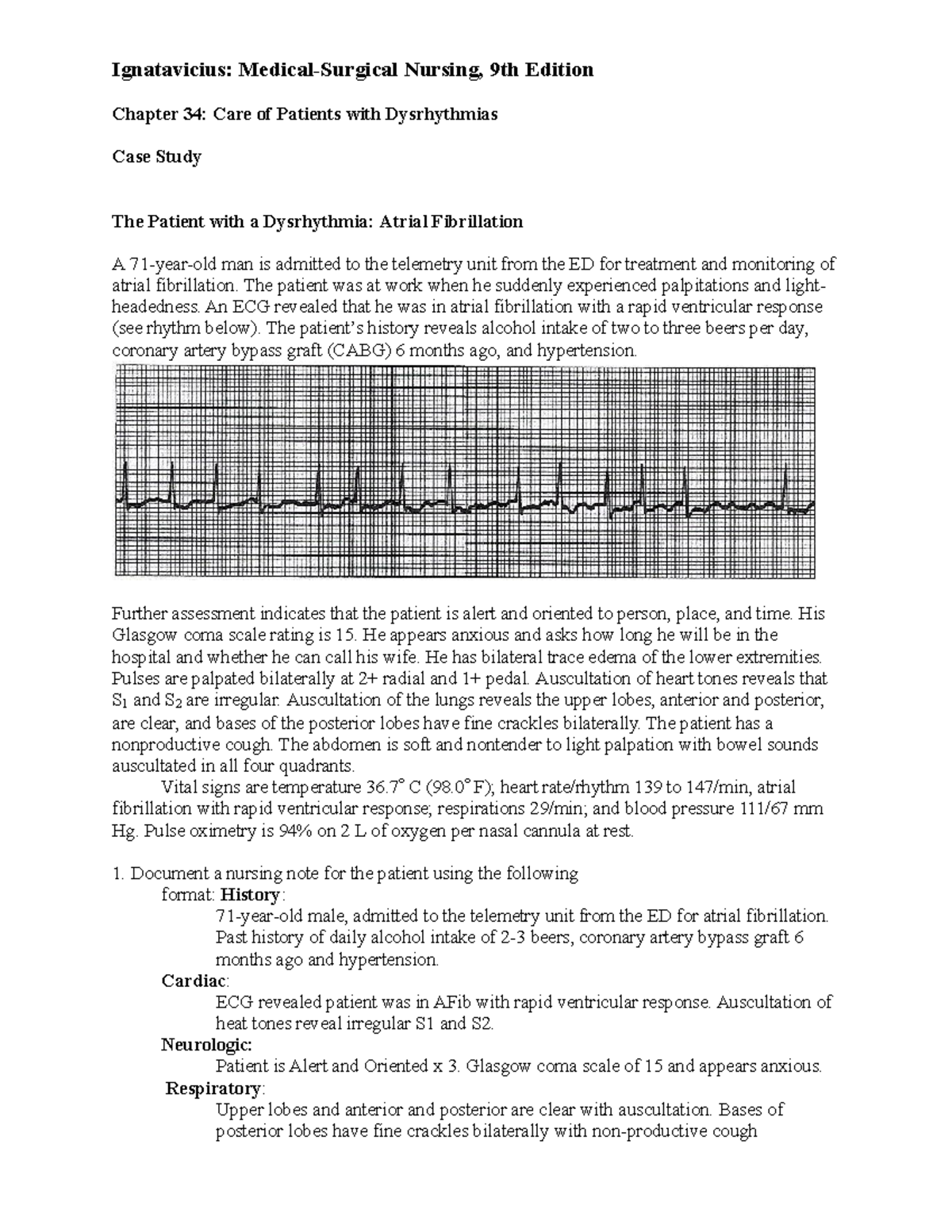 NUR 232 Case Study: Atrial Fibrillation & Patient Care Ch34 Insights ...