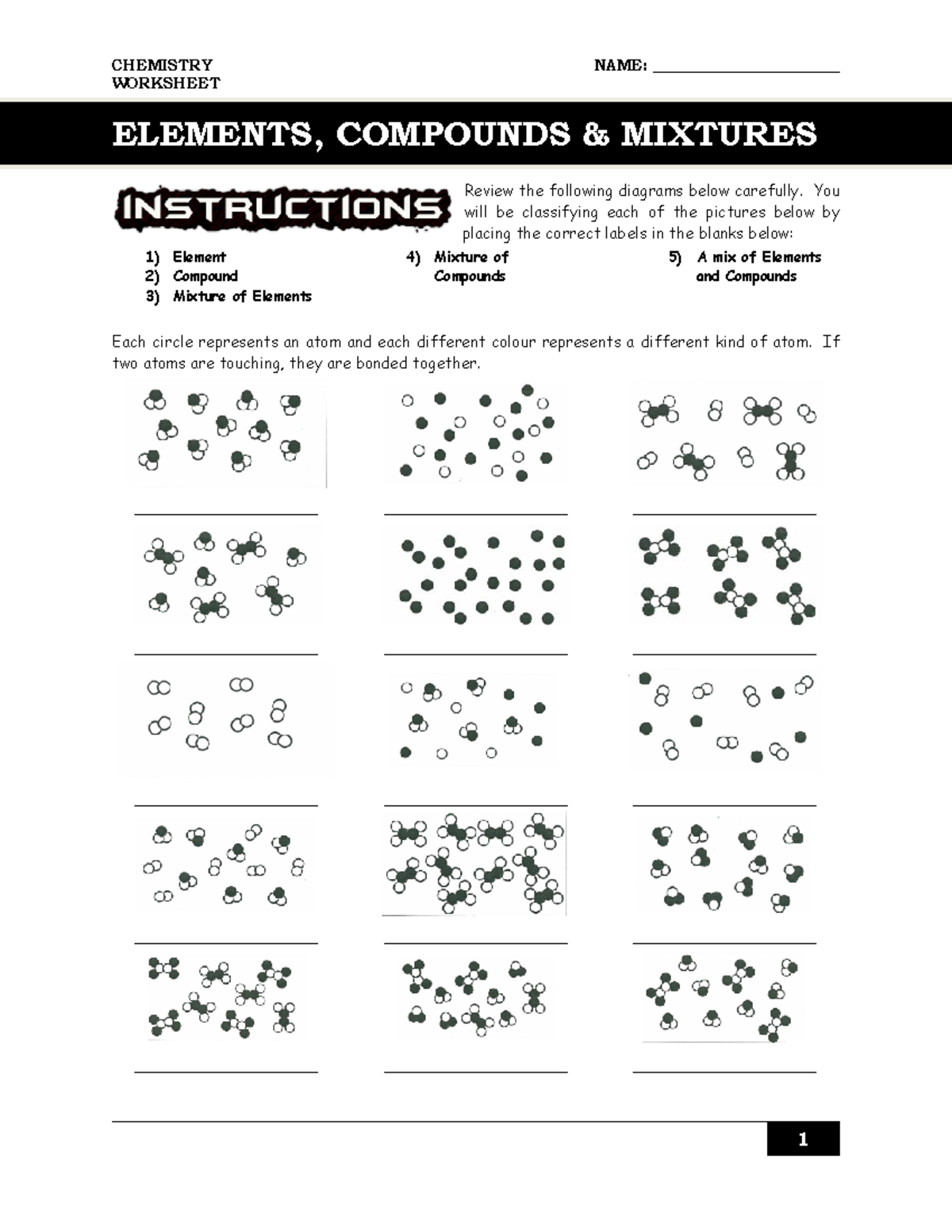 Worksheet - Elements, Compounds and Mixtures - CHEMISTRY NAME ...