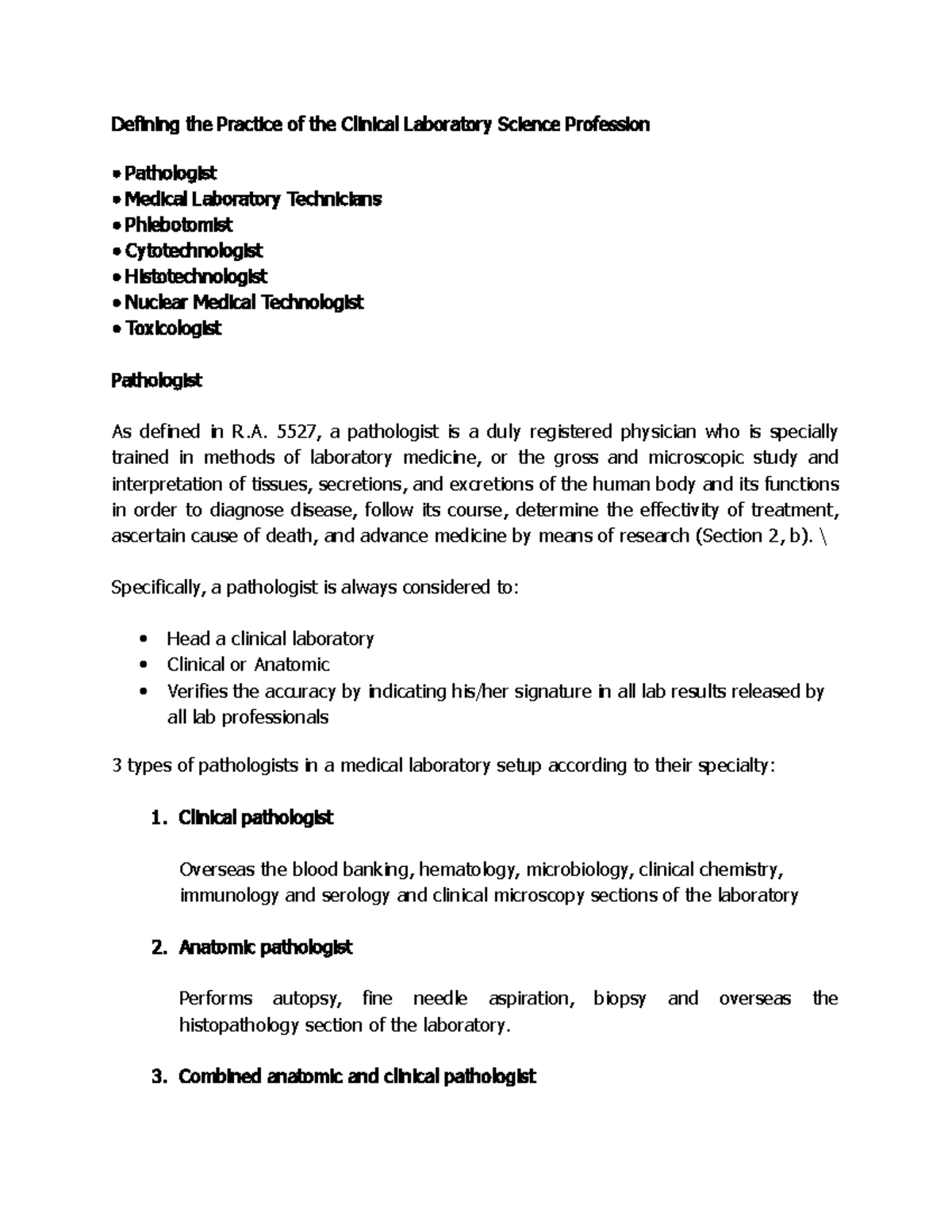 Defining the Practice of the Clinical Laboratory Science Profession ...