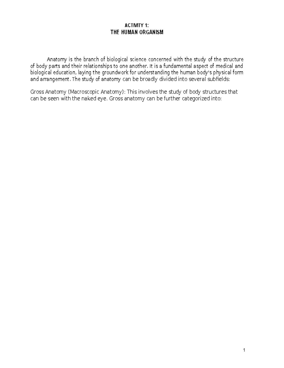 Activity 1: Human Anatomy Lab Overview and Key Concepts - Studocu