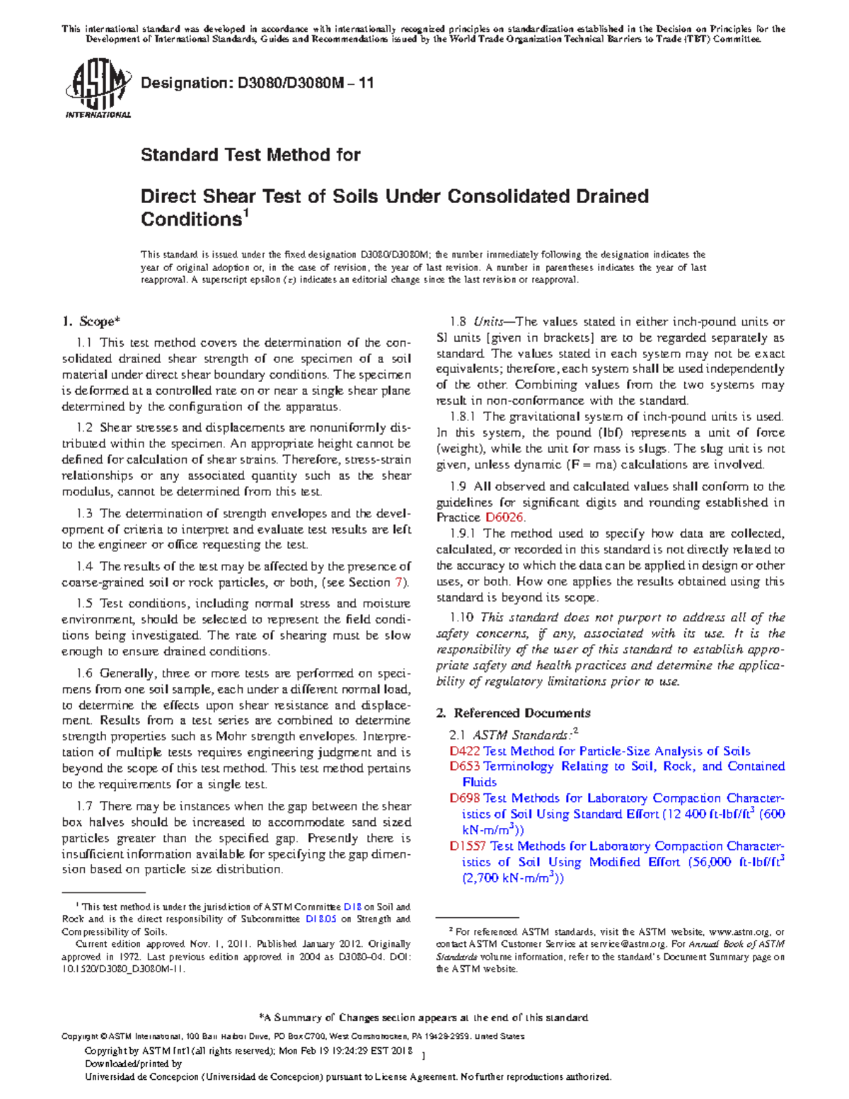 ASTM D3080/D3080M-11: Direct Shear Test Method for Soils - Studocu