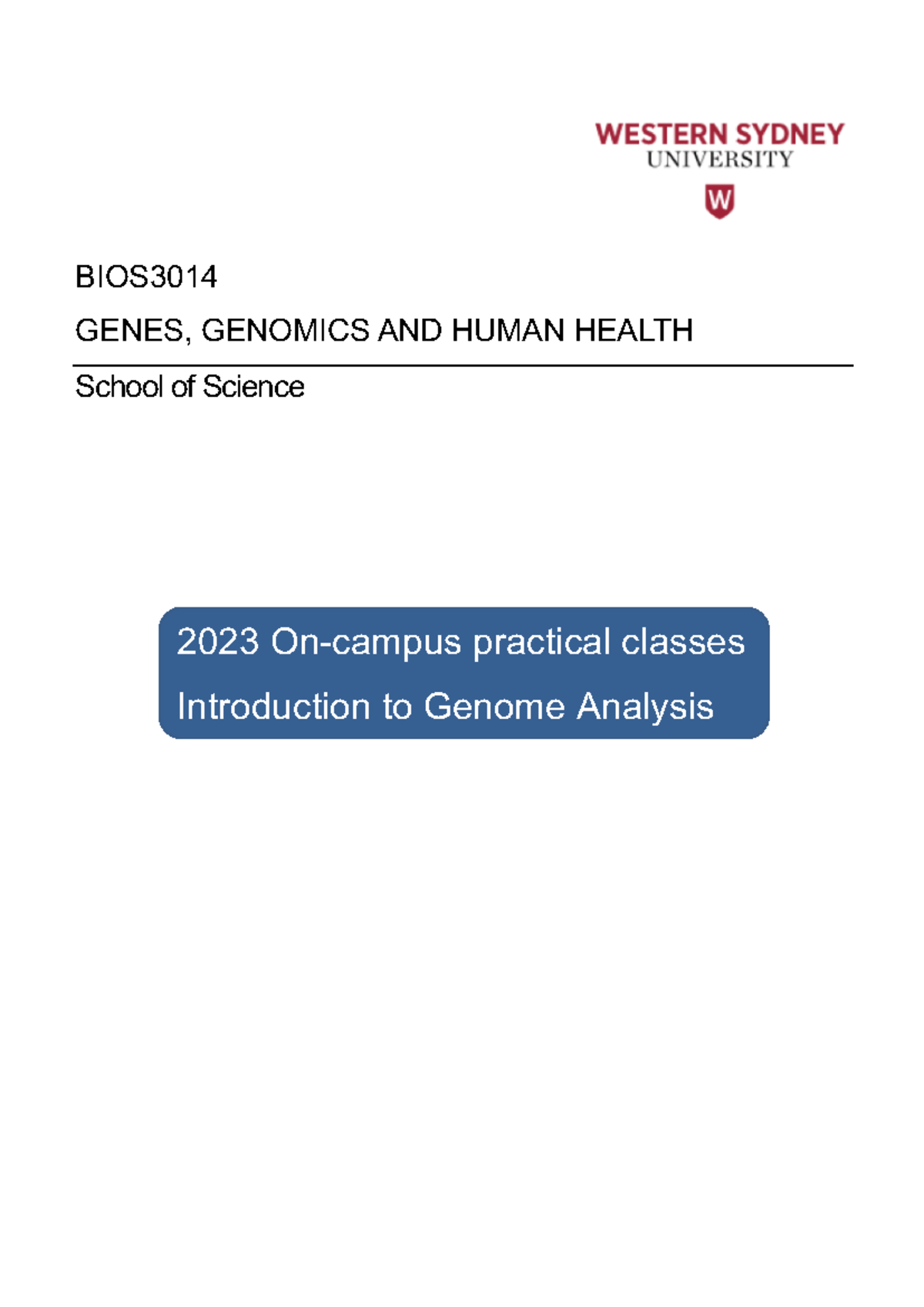 BIOS3014 GGHH Genome Analysis Practical Manual 2023 - Studocu
