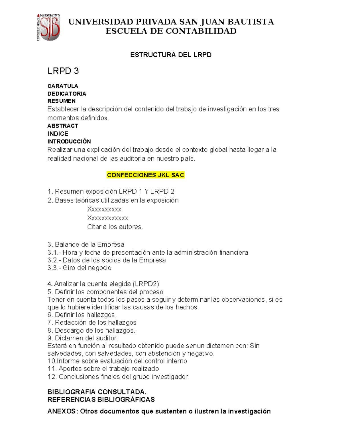 Estructura del LRPD 3 - Trabajo de Investigación Completo - Studocu