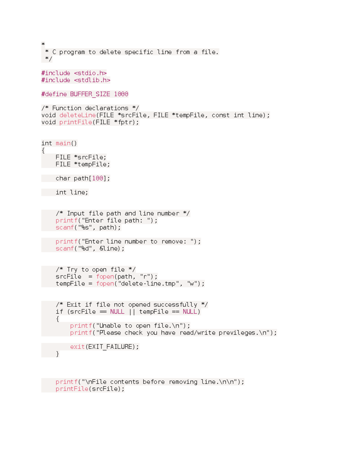 C program to delete specific line from a file - / #include #include - Studocu