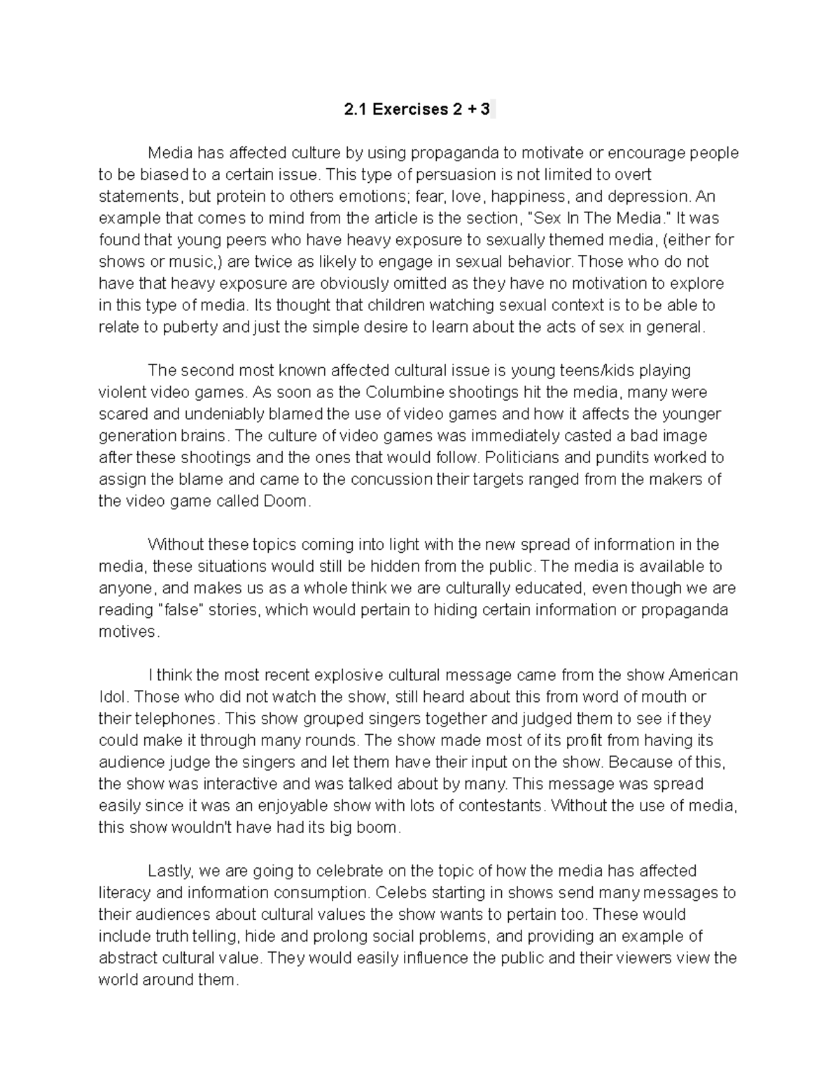 2.1 Cultural Impact of Media: Exercises 2 and 3 Analysis - Studocu