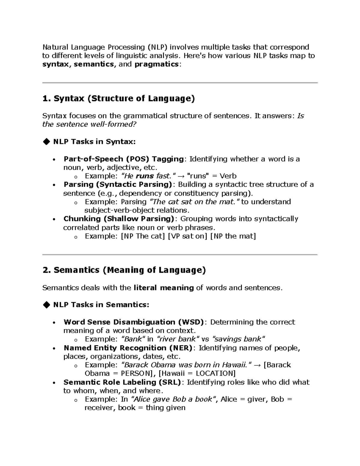 NLP Tasks Explained: Syntax, Semantics, and Pragmatics Overview - Studocu