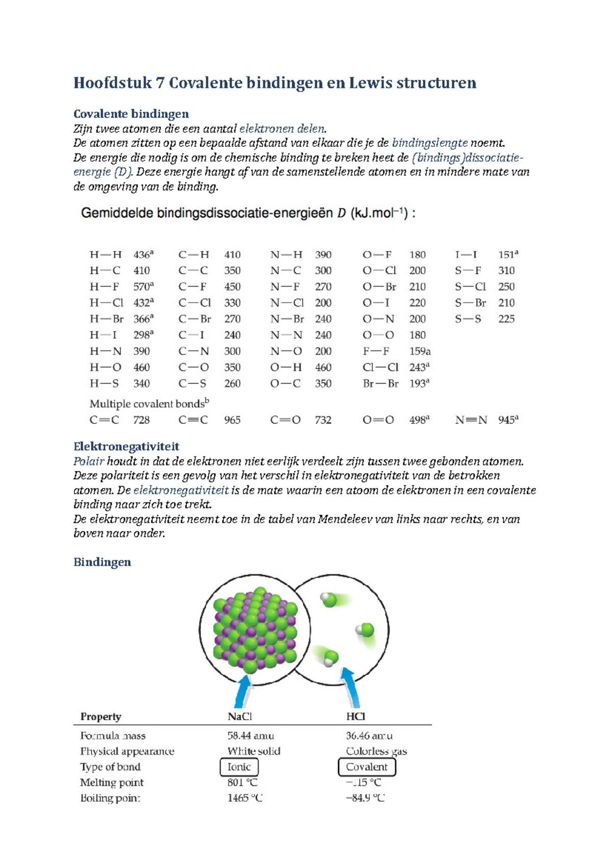 Chemie H7 - Hoofdstuk 7 Covalente bindingen en Lewis structuren ...