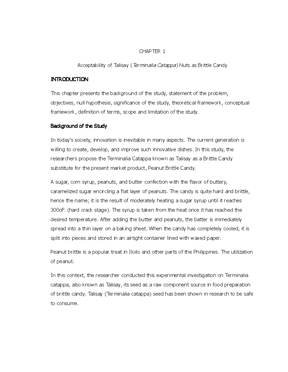 Chapter 1 - Acceptability of Talisay (Terminalia Catappa) Nuts as ...