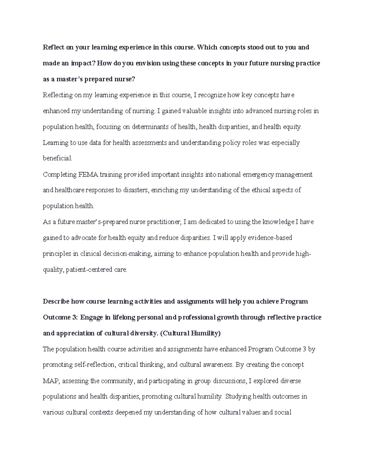 NUR 450: Reflection on Learning & Future Nursing Practice Insights ...