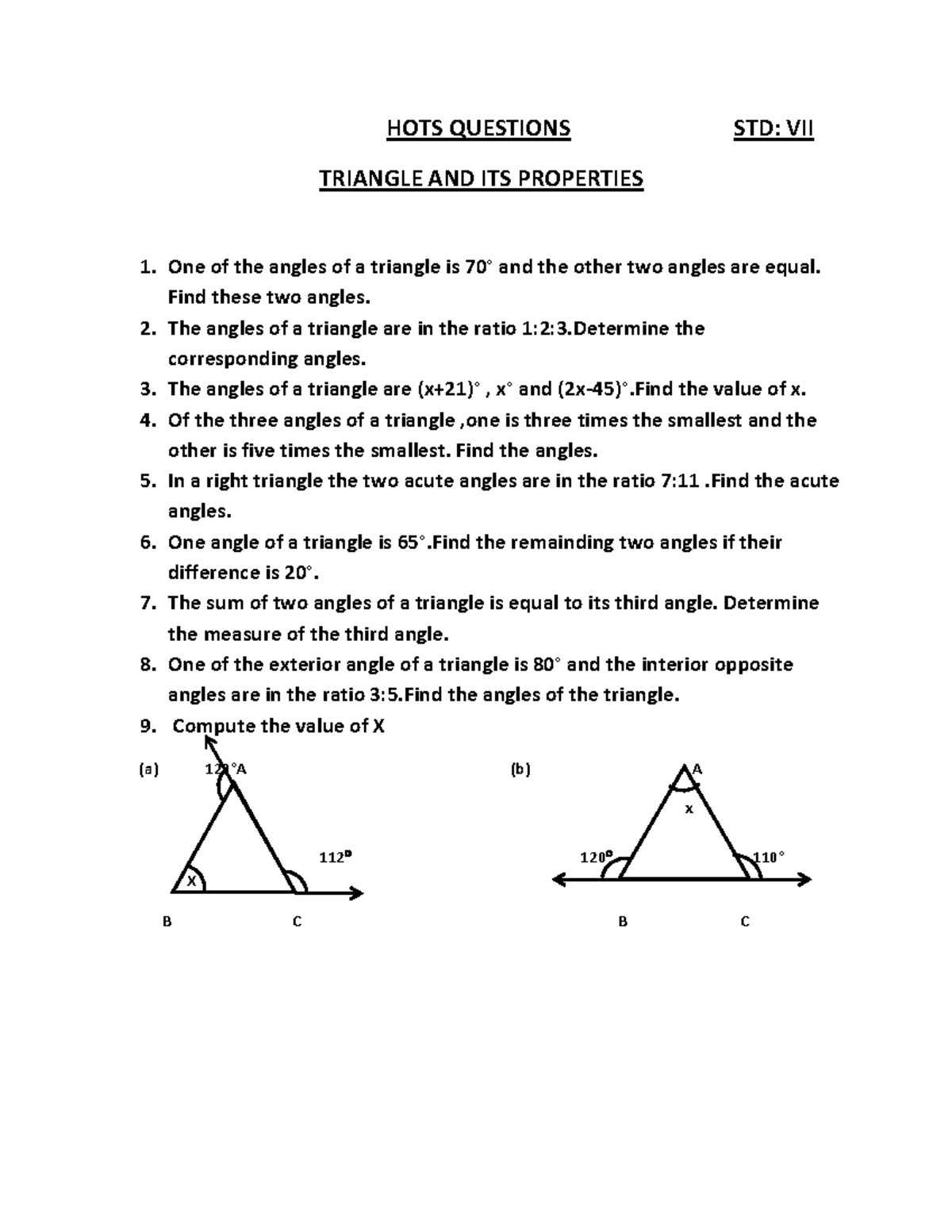 HOTS Questions STD: VII - Triangle and Its Properties - Studocu