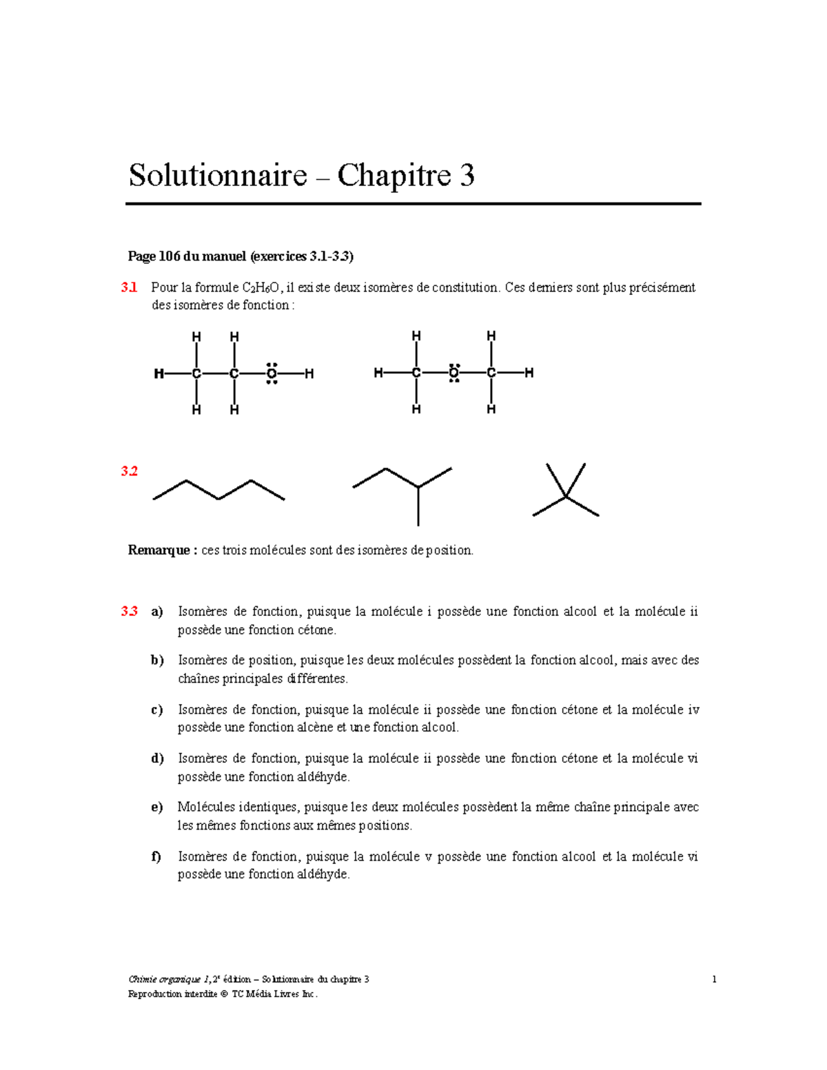 Ch03 solutionnaire 1556899190 - Chimie organique 1, 2e édition – Solutionnaire du chapitre 3 1 ...
