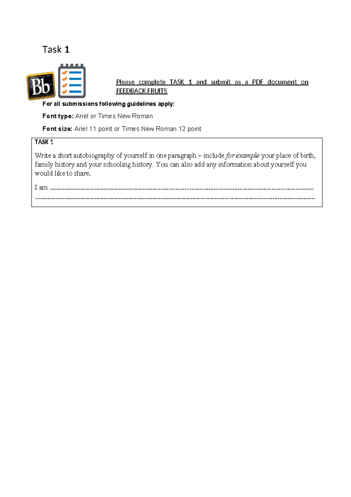 Autobiography Task Submission - Personal Background and History - Task ...