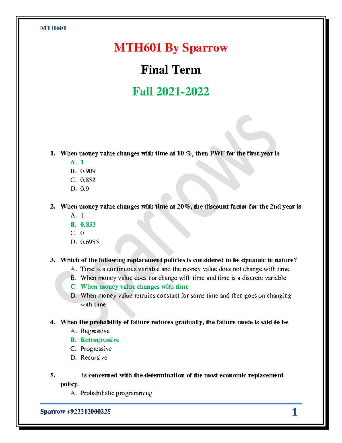 MTH601 Final Term MCQ Practice Questions Compilation - Studocu