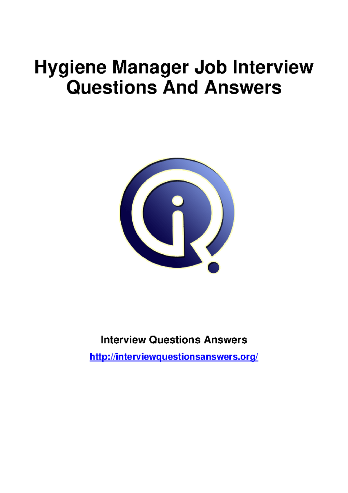Hygiene Manager Interview Q&A Guide - Preparation for Success - Studocu