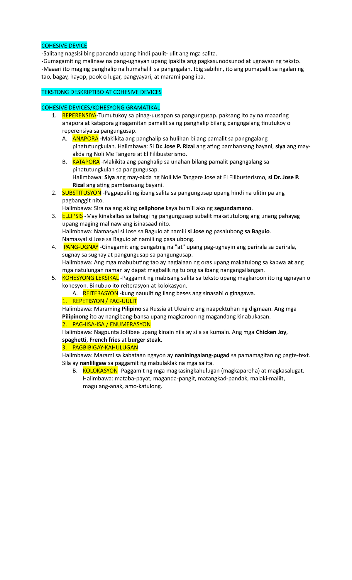 Cohesive Devices for Reading: Understanding Grammatical Cohesion - Studocu