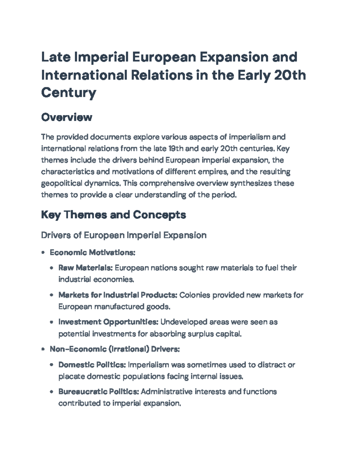 Late Imperial European Expansion & International Relations: 1900s ...